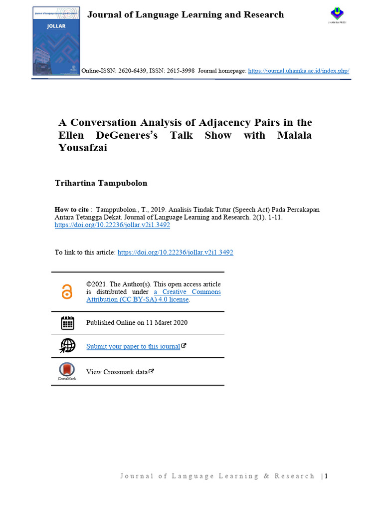 A Conversation Analysis Of Adjacency Pairs In The Pdf Linguistics Communication 