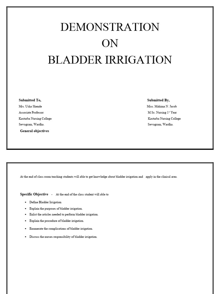 Bladder Irrigation | PDF | Catheter | Nursing
