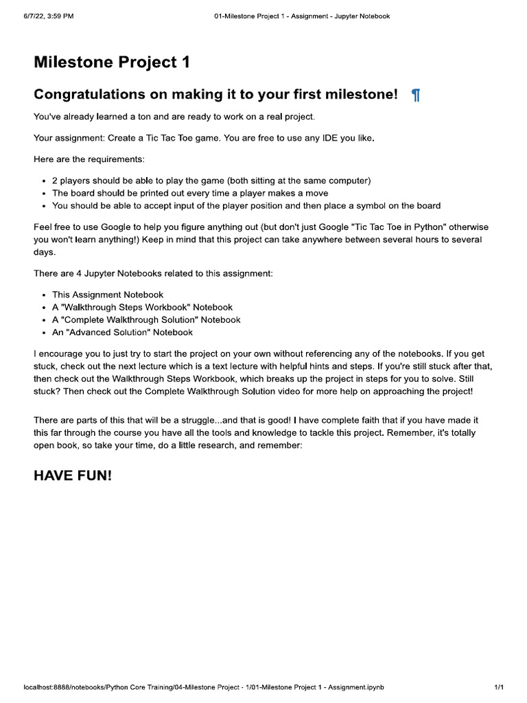 01-Milestone Project 1 - Assignment | PDF