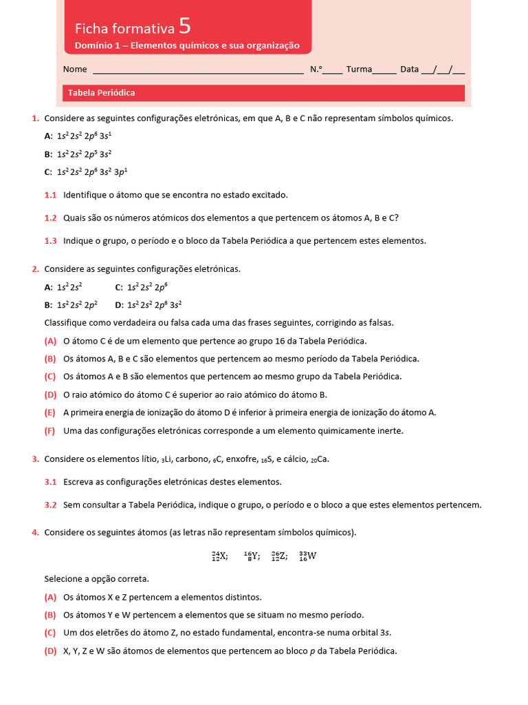 FF - Tabela Periódica | PDF | Átomos | Tabela periódica