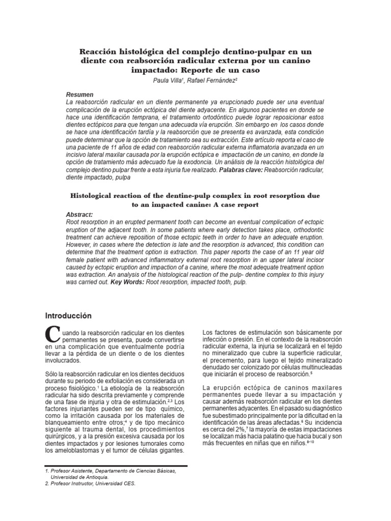 Reacción Histológica Del Complejo Dentino-Pulpar en Un | PDF ...