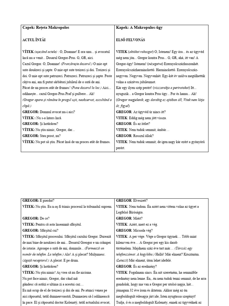 Rețeta Makropulos Text Bilingv - Maghiară & Română | PDF