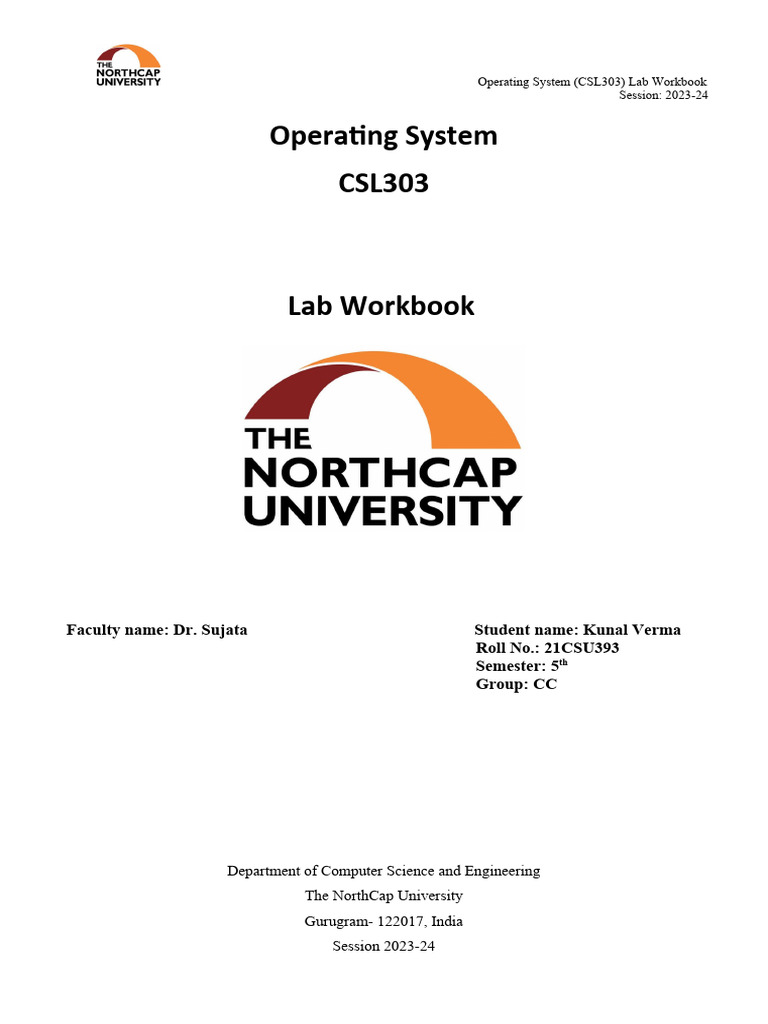21CSU393 Kunal Verma - OS Lab Manual | PDF | Command Line Interface | Shell (Computing)