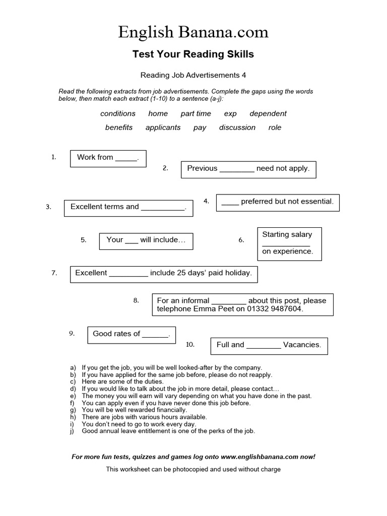 Reading Job Advertisements 4 | PDF | Salary | Economies