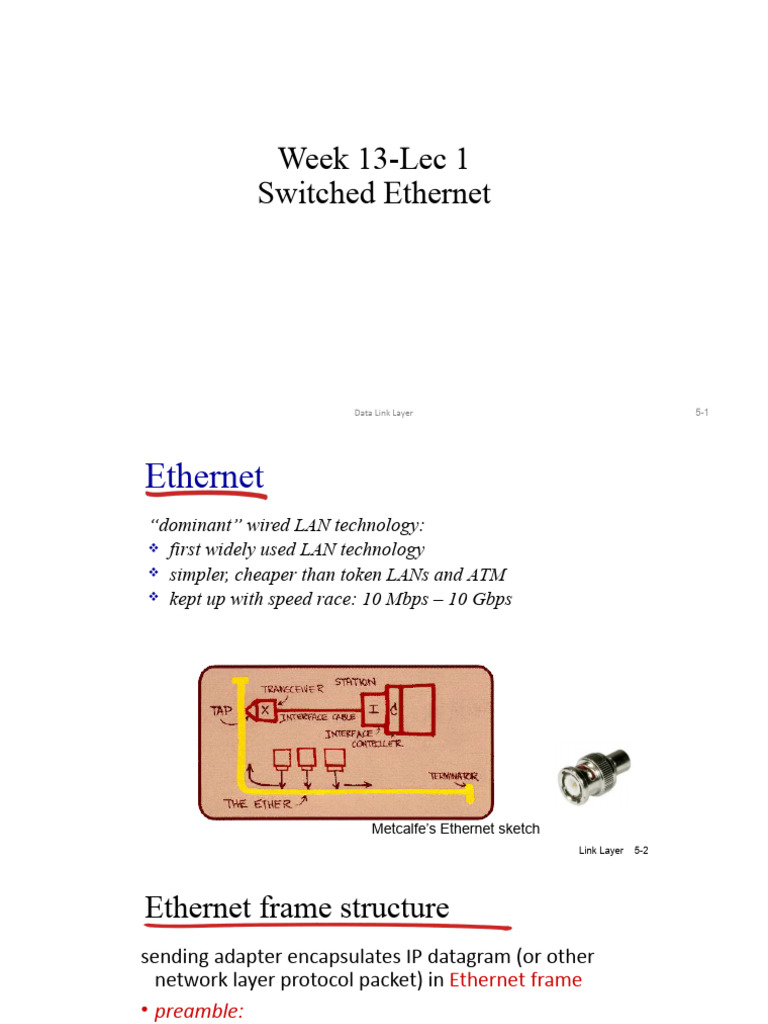 Week12 Lec1-SwitchedEthernet | PDF | Ethernet | Network Switch