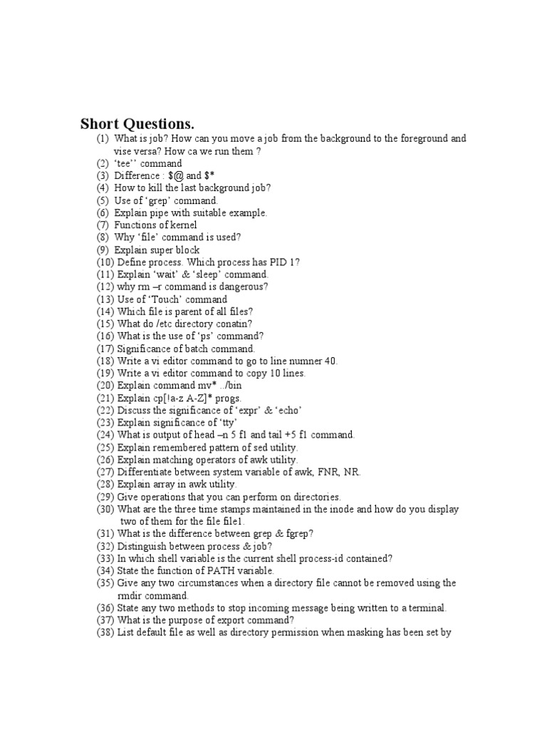 Short Questions of Unix | PDF | Command Line Interface | Computer File
