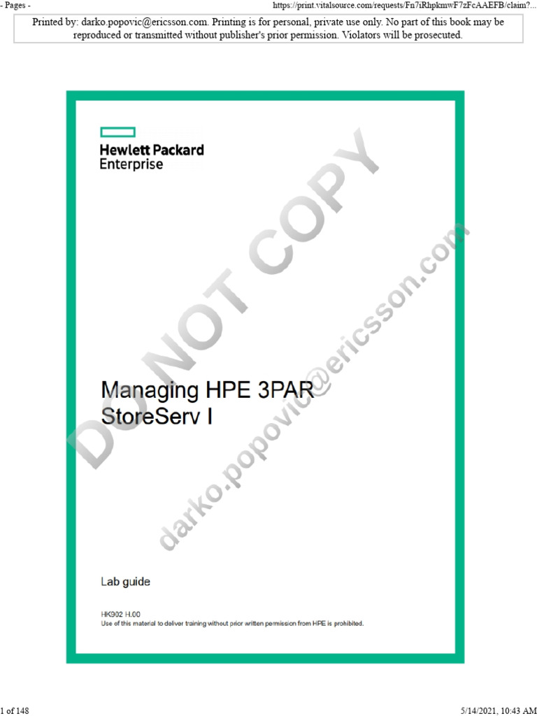 Managing HPE 3PAR StoreServ I Lab Guide | PDF | Printing | Mass Media