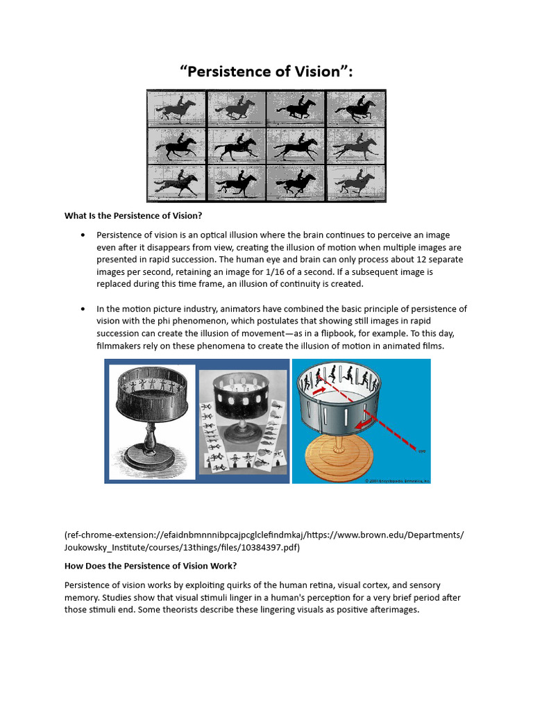 Persistence of Vision | Download Free PDF | Animation | Visual Perception