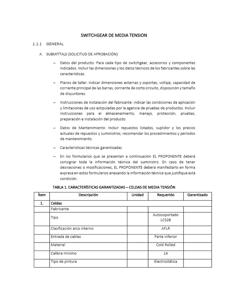 IE - Media Tensión - Celdas - Rev00 (EETT Referenciales | Descargar ...