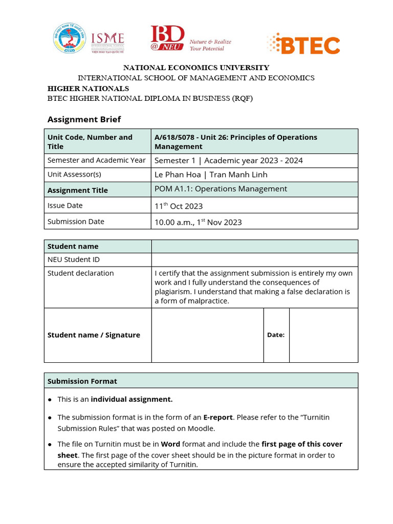Operations Management Assignment Brief | PDF | Operations Management ...
