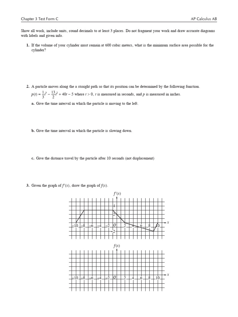 CH 3 Form C | PDF | Calculus | Function (Mathematics)