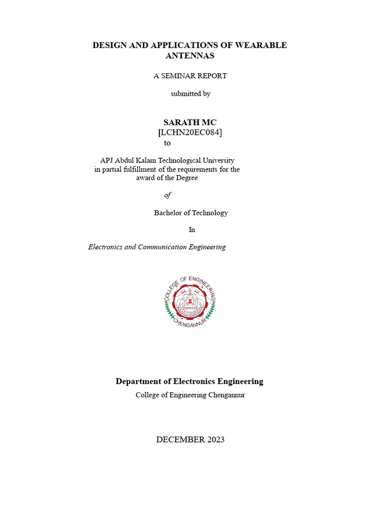 Sarath Seminar Report Progress | PDF | Antenna (Radio) | Wearable Technology