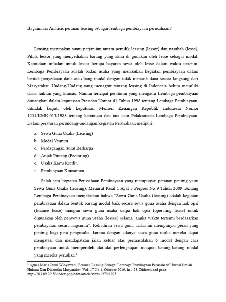 Bagaimana Analisis Peranan Leasing Sebagai Lembaga Pembiayaan ...