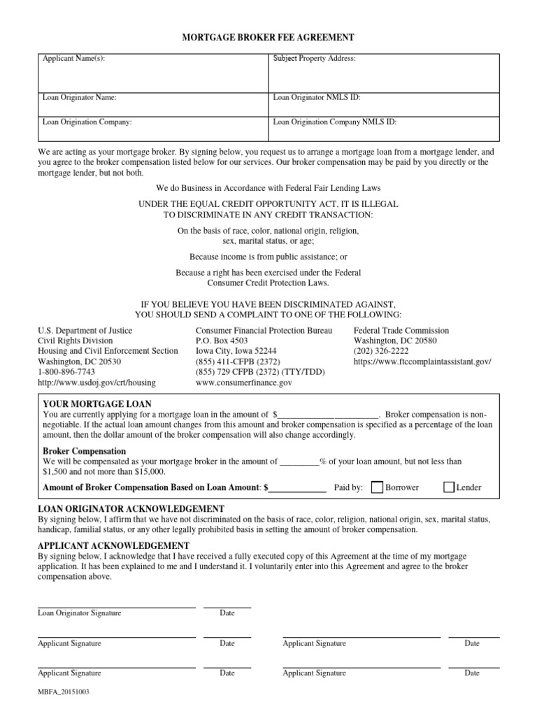 Mortgage Broker Fee Agreement Form | PDF | Loans | Mortgage Broker