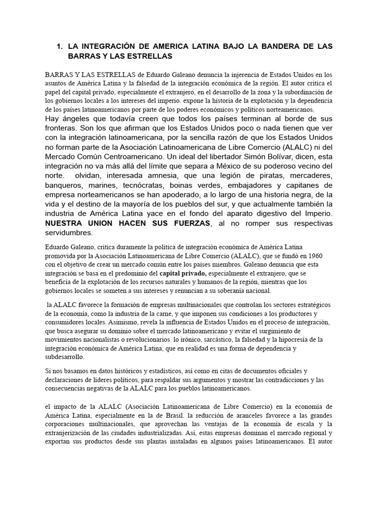 1. LA INTEGRACIÓN DE AMERICA LATINA BAJO LA BANDERA DE LAS BARRAS Y LAS ... 1. LA INTEGRACIÓN DE AMERICA LATINA BAJO LA BANDERA DE LAS BARRAS Y LAS ...