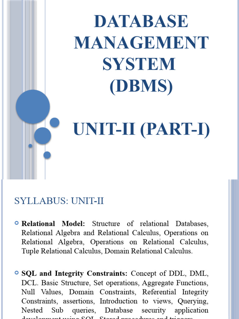 DBMS Unit-2 (I) | PDF | Relational Model | Relational Database