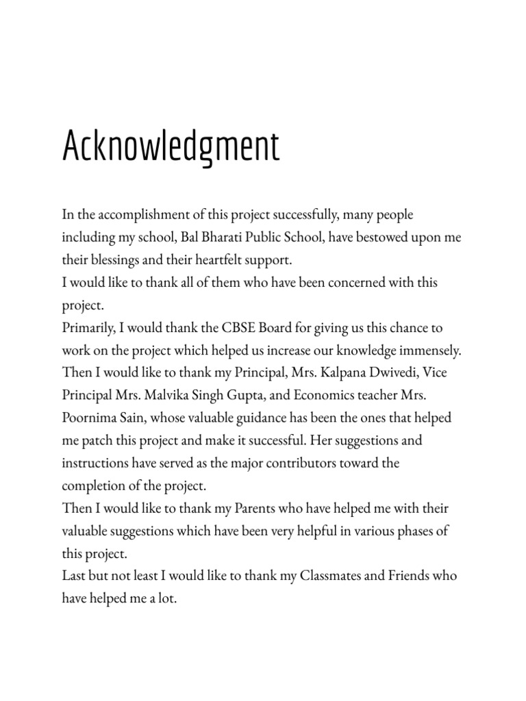Acknowledgment for Economics Project | PDF | Wellness