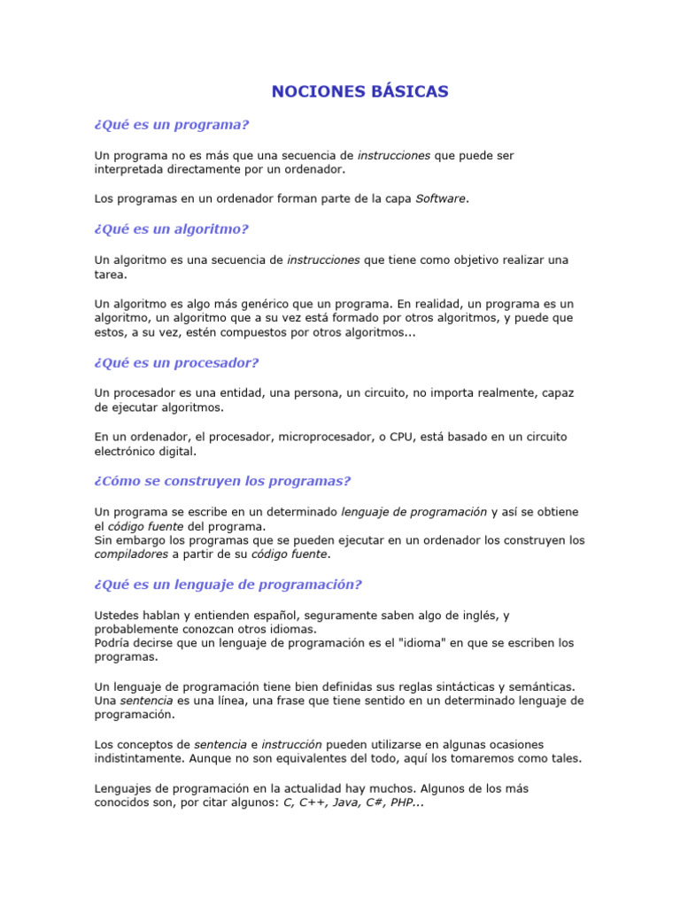 NOCIONES BÁSICAS de Programacion | PDF | Programación de computadoras ...