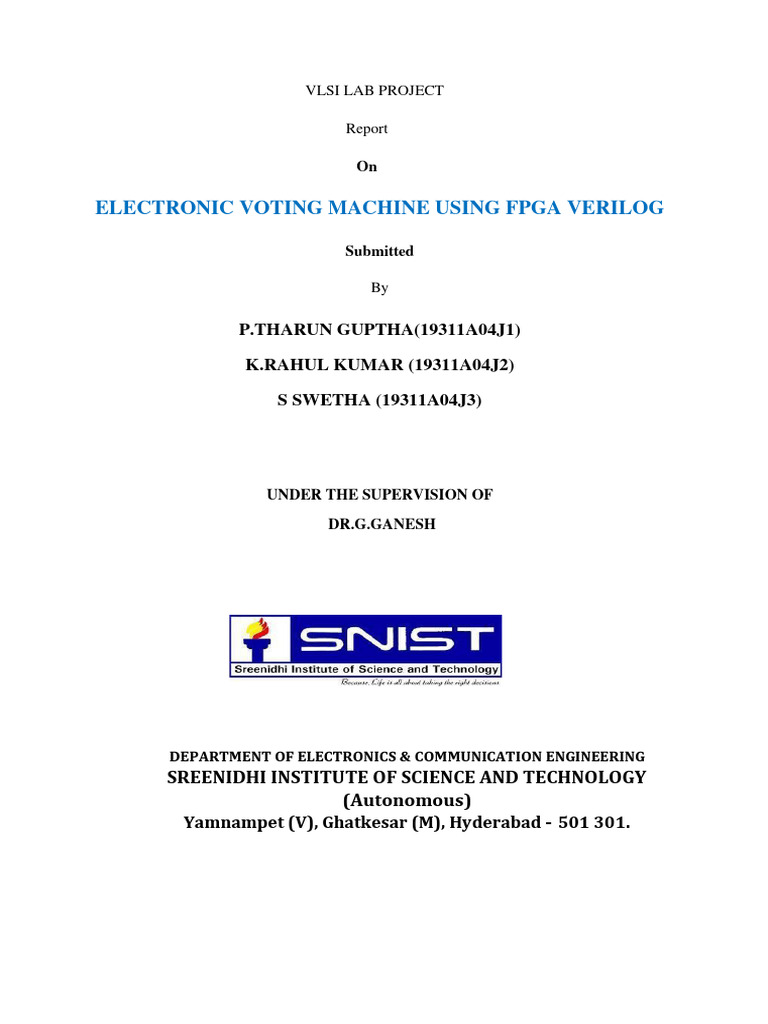 Project Report On Electronic Voting Machine Using Fpga Verilog | PDF ...