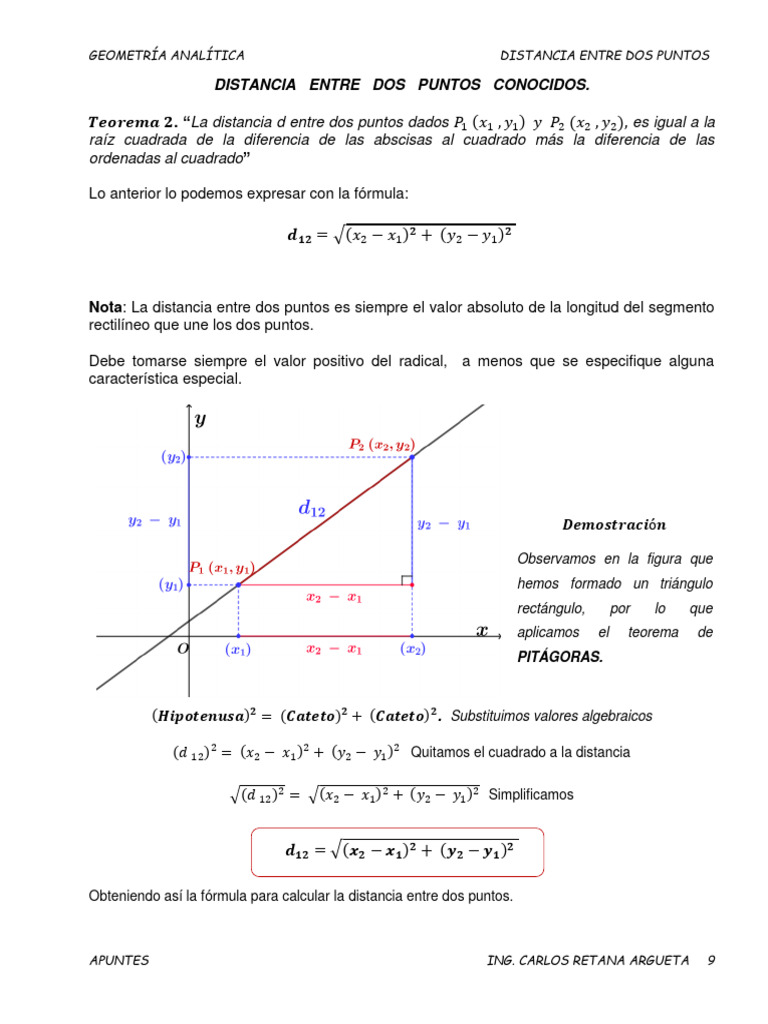 Distancia entre Puntos: Fórmulas y Ejercicios | PDF | Raíz cuadrada ...