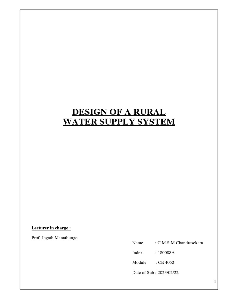 Rural Water Supply System Design | PDF | Water | Water Purification