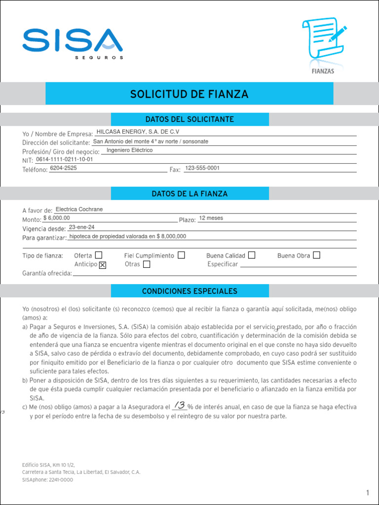 Formato de Solicitud de Fianza | PDF
