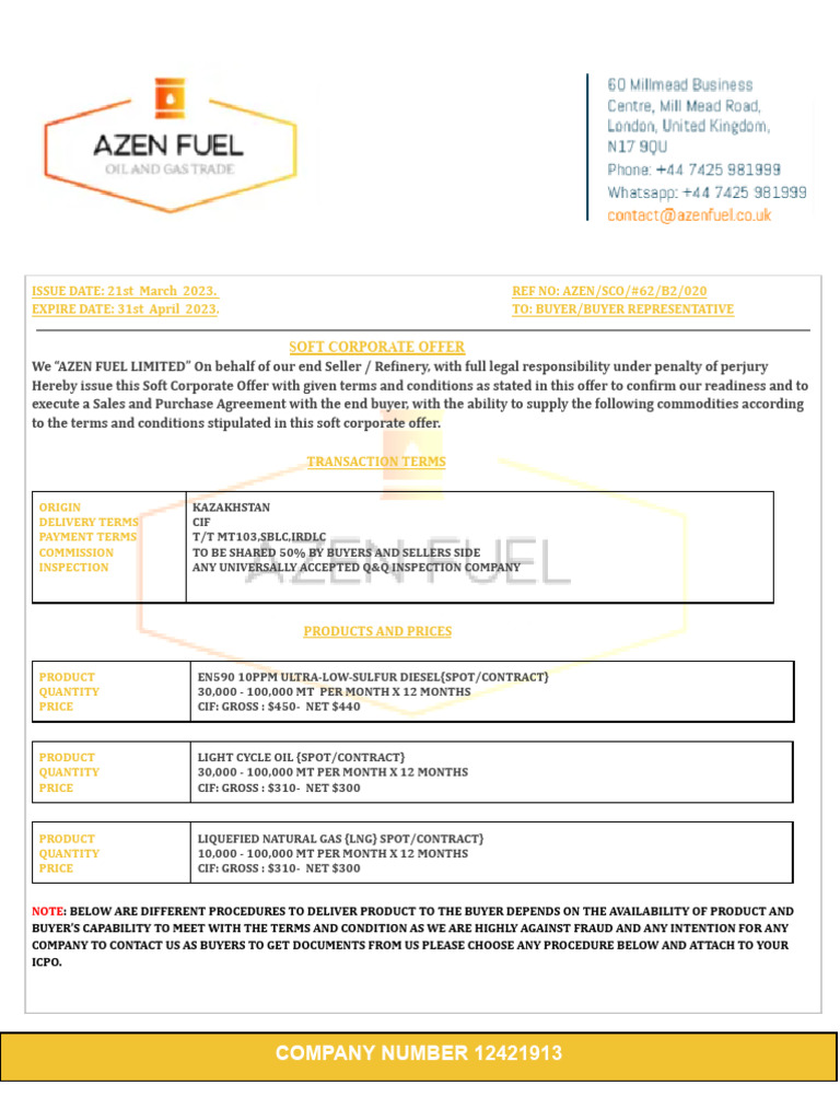 Fuel Supply Offer for Buyers | PDF | Letter Of Credit | Liquefied ...