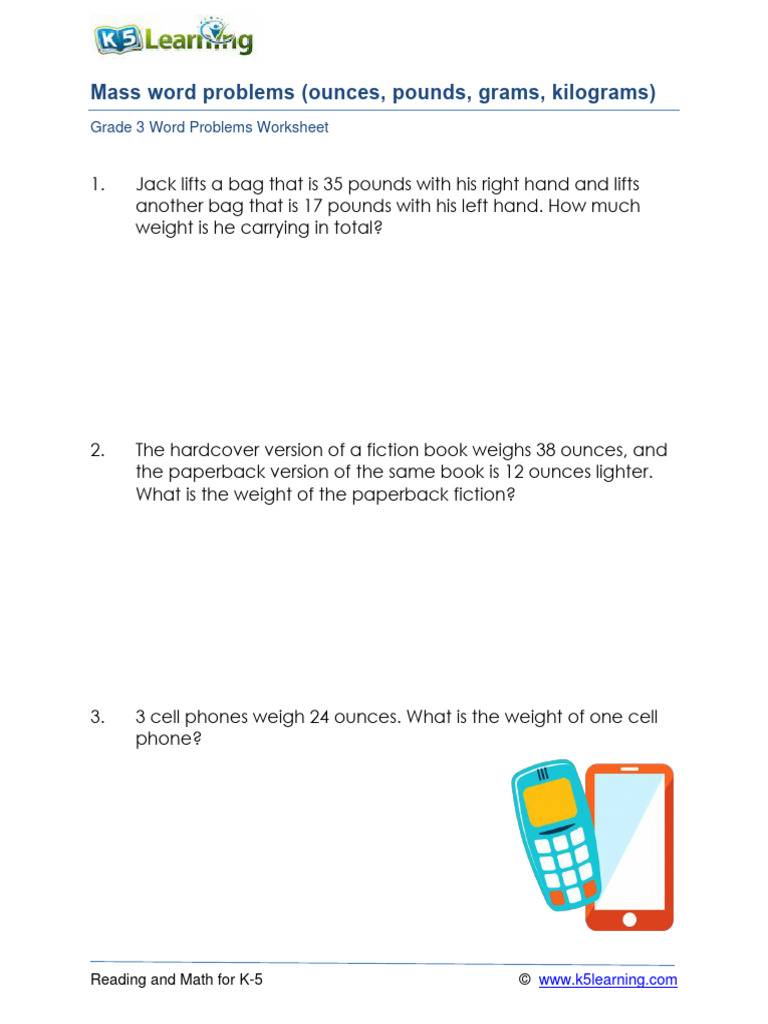 Grade-3-Mass-Word-Problems - Homemade Math Worksheets | PDF