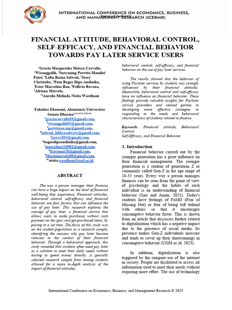 Full Paper - Financial Attitude, Behavioral Control, Self Efficacy, and Financial Behavior ...