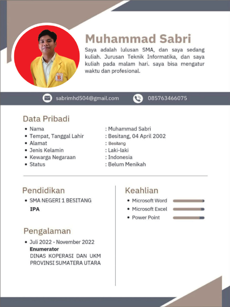 CV Muhammad Sabri | PDF