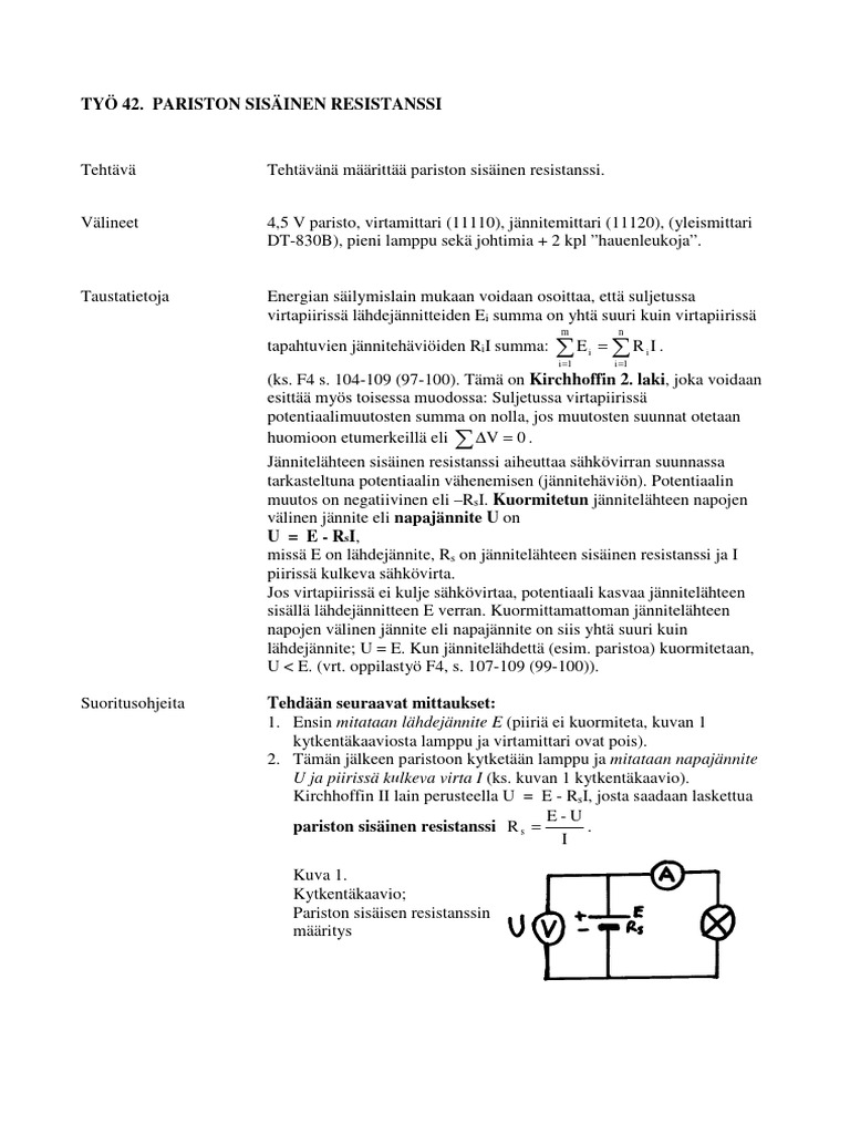 Pariston Sisäinen Resistanssi | PDF
