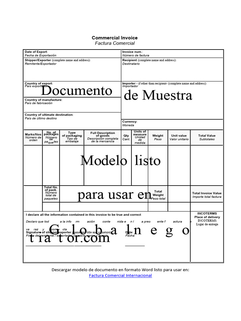 Ejemplo Factura Comercial Internacional | PDF
