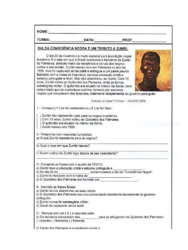 Ativ. Consciência Negra 3 ano | PDF