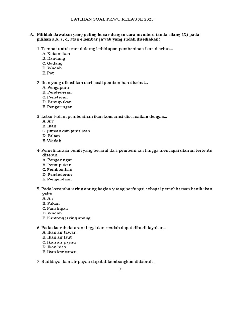 Soal PKWU Kelas XI 2023 | PDF