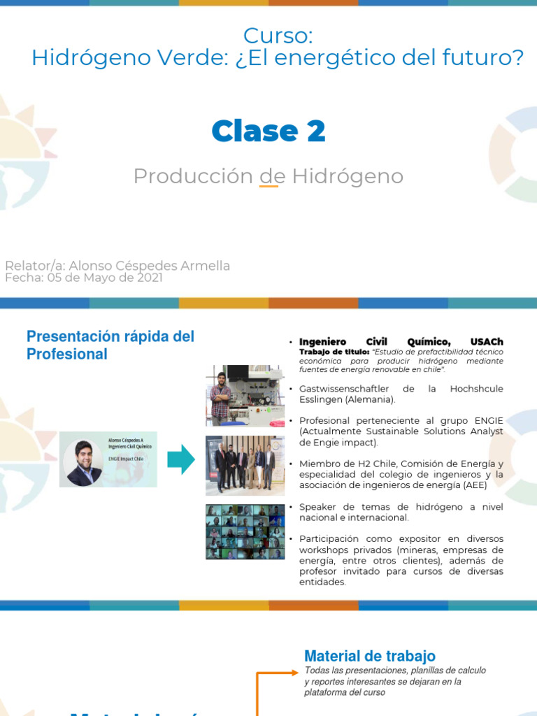 Curso H2 Verde - Dia 1 - Producción de H2 | PDF | Hidrógeno | Electrodo