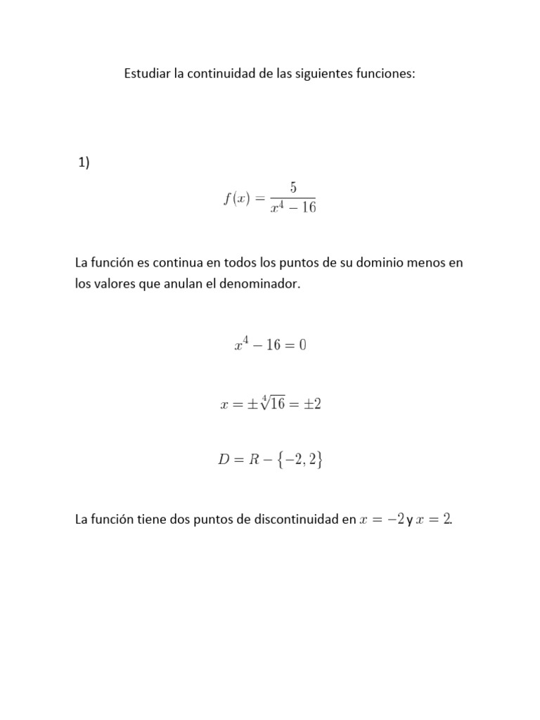 Continuidad de Funciones Ejercicios Resueltos | PDF Continuidad de Funciones Ejercicios Resueltos | PDF