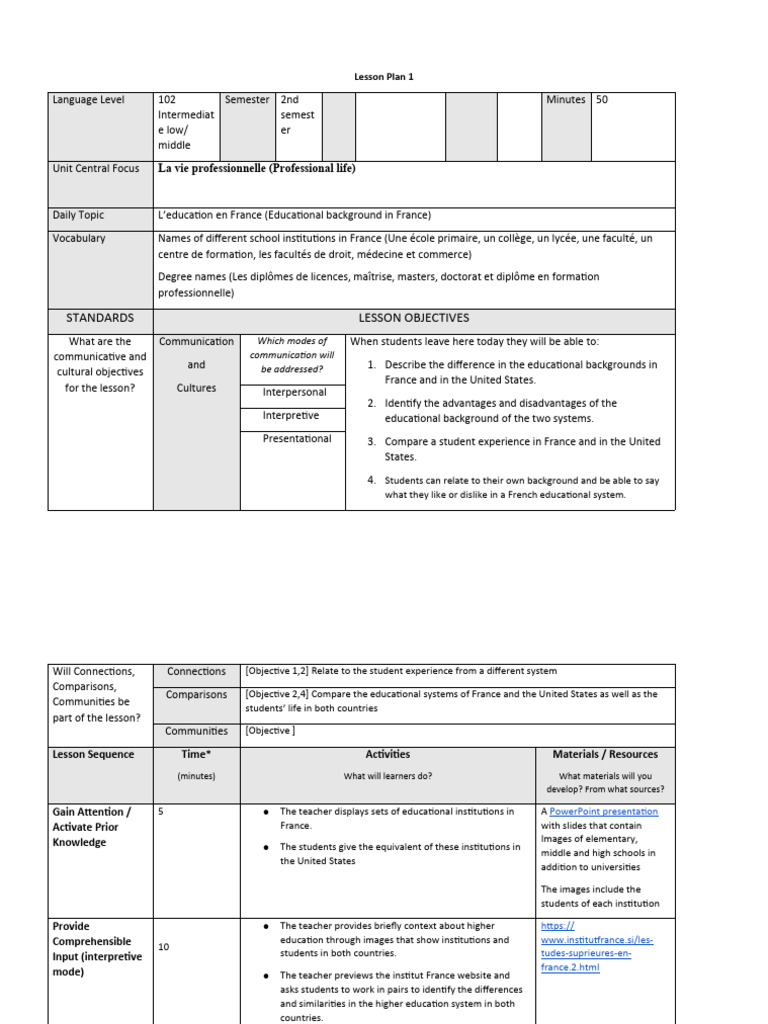 Lesson Plan 1 | PDF | Communication | Cognitive Science