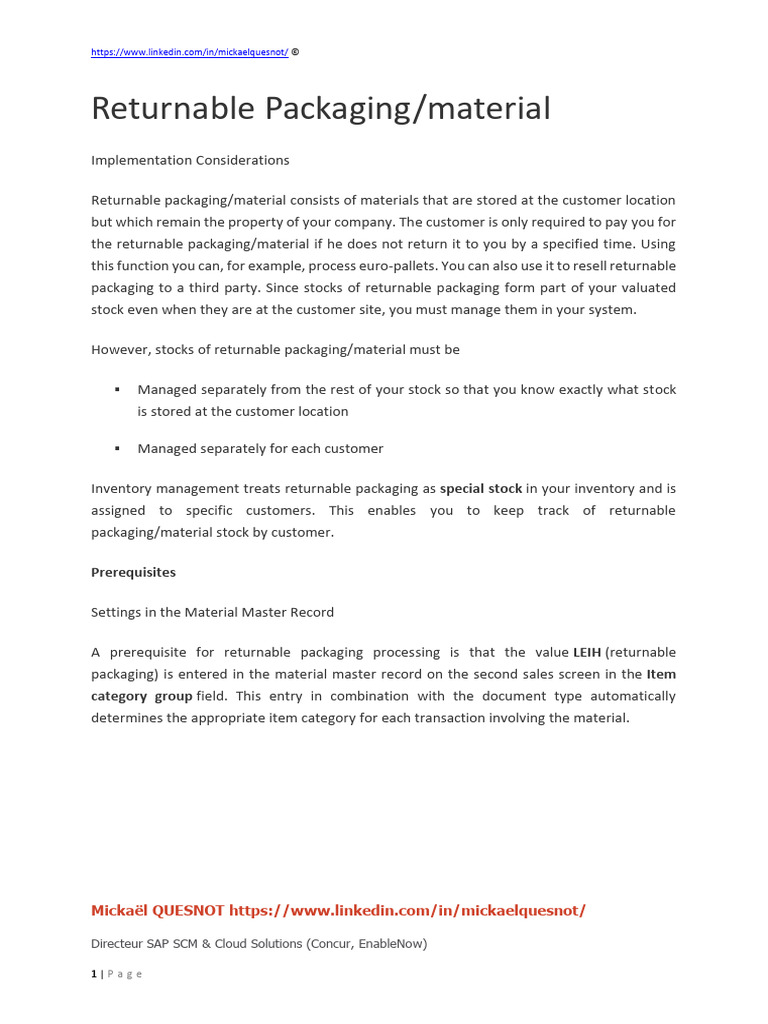 GU SAP S4 HANA Returnable Packaging Docx 1701152553 | PDF | Packaging ...