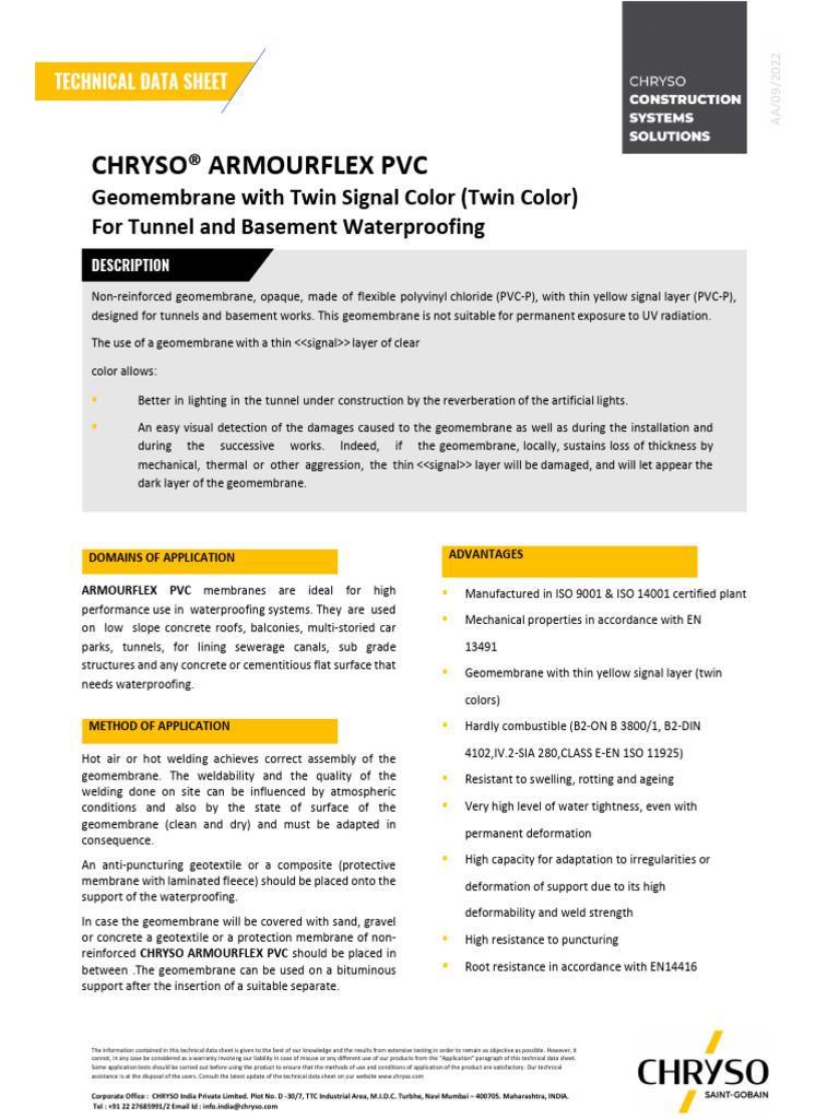 Armourflex PVC - TDS | PDF | Polyvinyl Chloride | Concrete