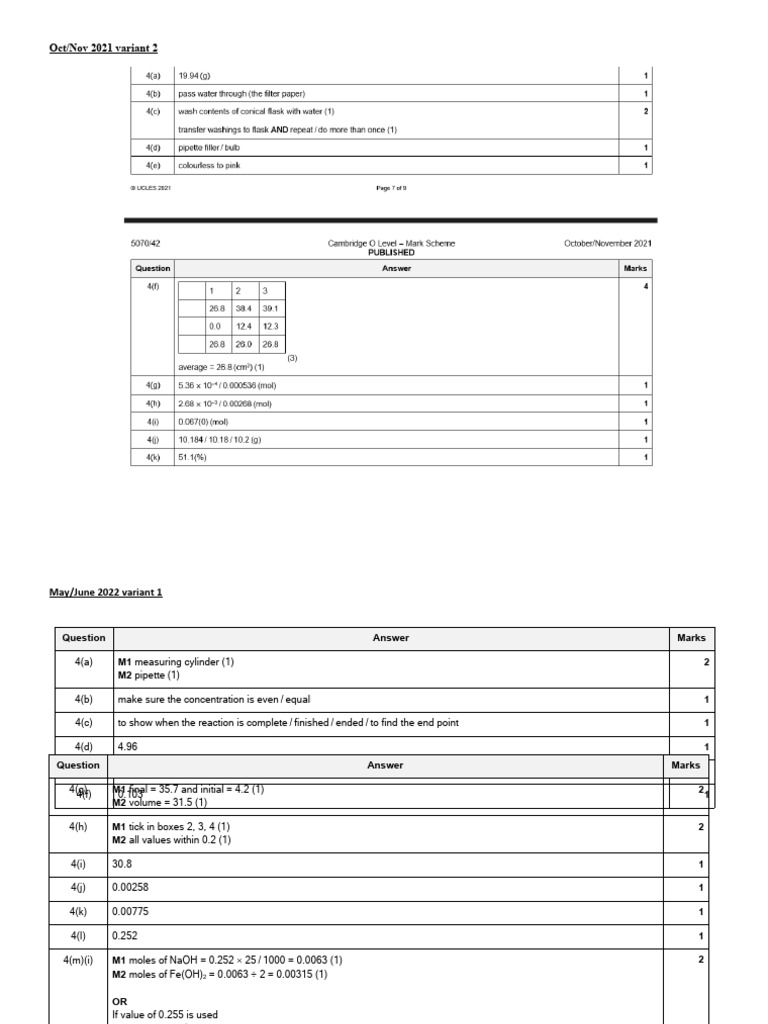 Marking Key of Mole Titration Worksheet (2021-2023) | PDF | Titration ...