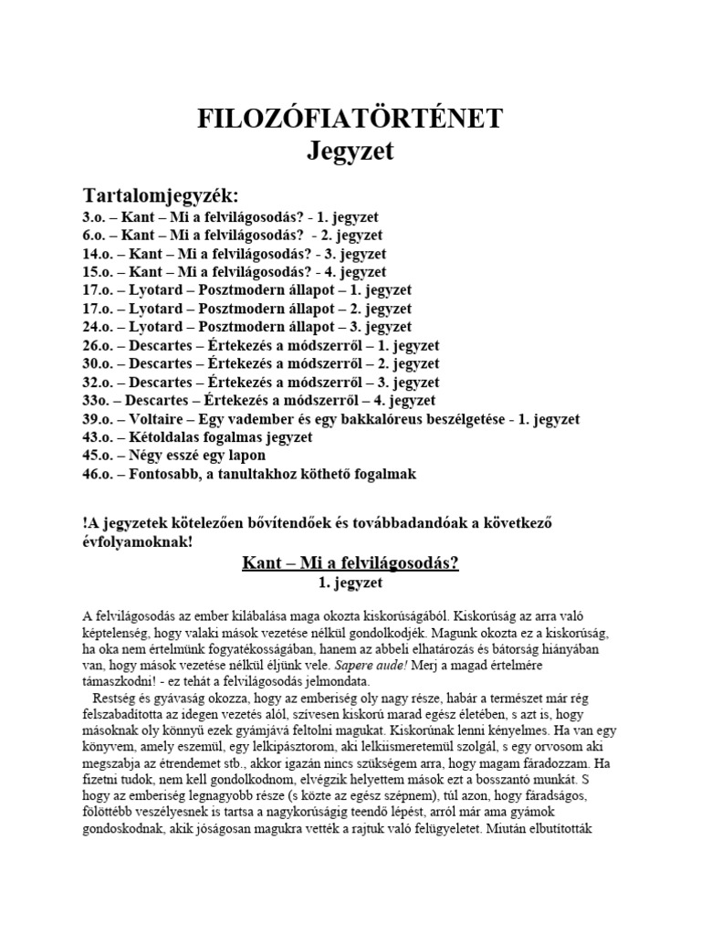 FILOZÓFIATÖRTÉNET Jegyzet | PDF