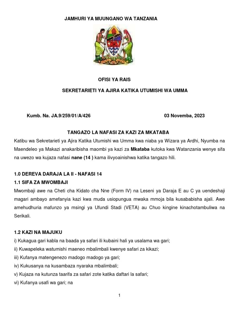 231103154437tangazo La Nafasi Za Kazi Za Mkataba Za Dereva | PDF