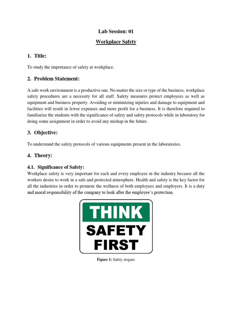Lab Session 01 Workplace Safety Pdf Occupational Safety And Health Employment 