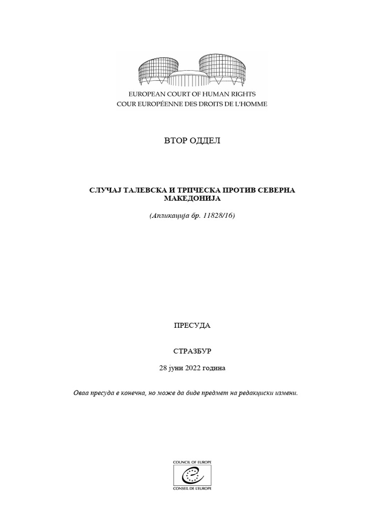CASE OF TALEVSKA AND TRPCHESKA v. NORTH MACEDONIA - MKD | PDF