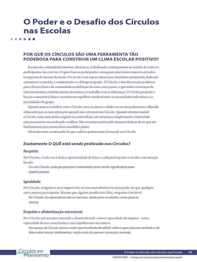 Circulos em Movimento O Poder e o Desafio Dos Circulos Nas Escolas | Download grátis PDF ...