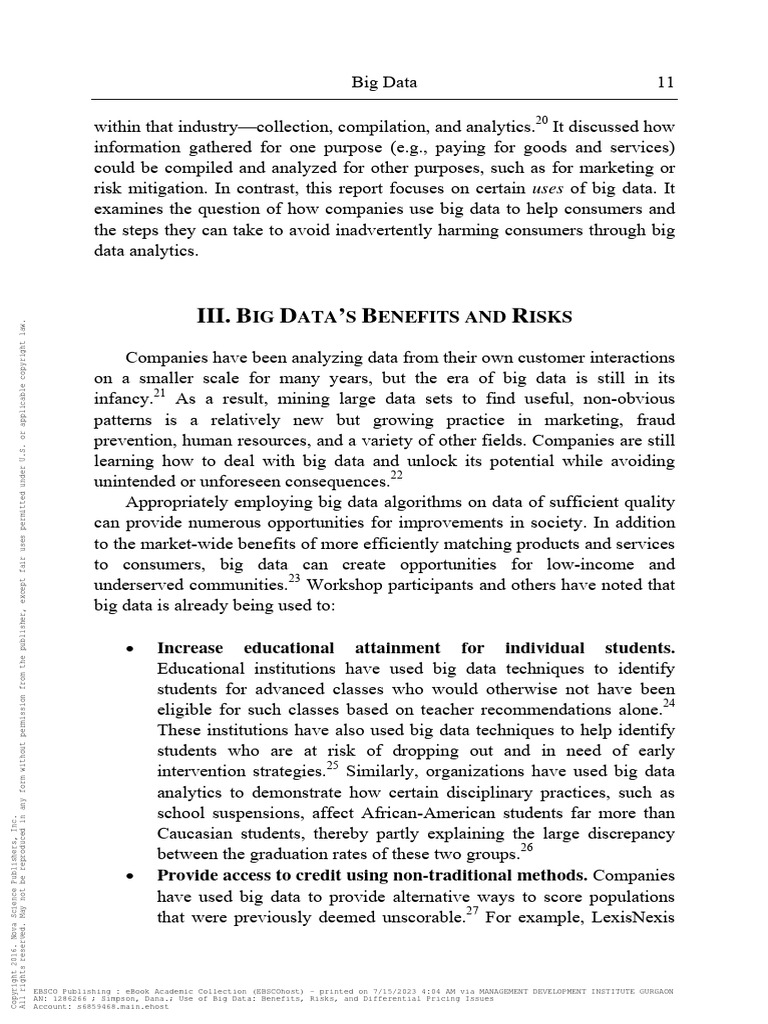 Big Data Benefits and Risks | PDF | Big Data | Credit Big Data Benefits and Risks | PDF | Big Data | Credit