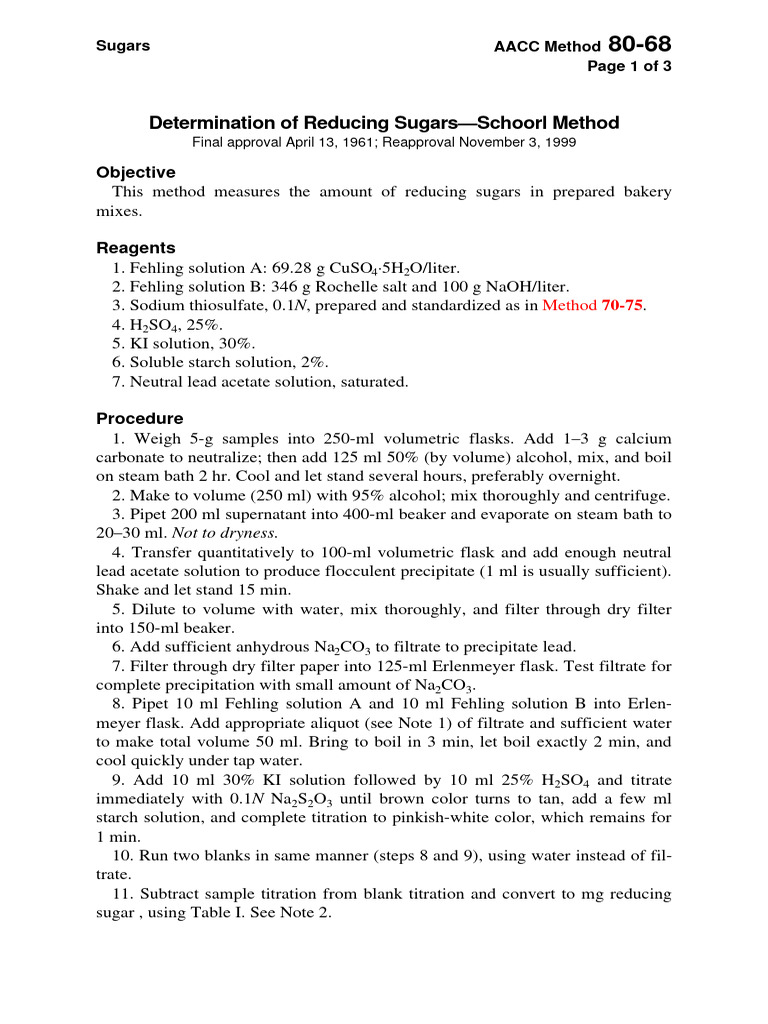 Determination Of Reducing Sugars Schoorl Method 80 68 Pdf Fructose Sucrose