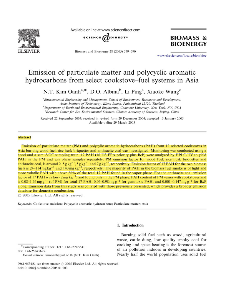 Emission of Particulate Matter and Polycyclic Aromatic | PDF | Air Pollution | Polycyclic ...