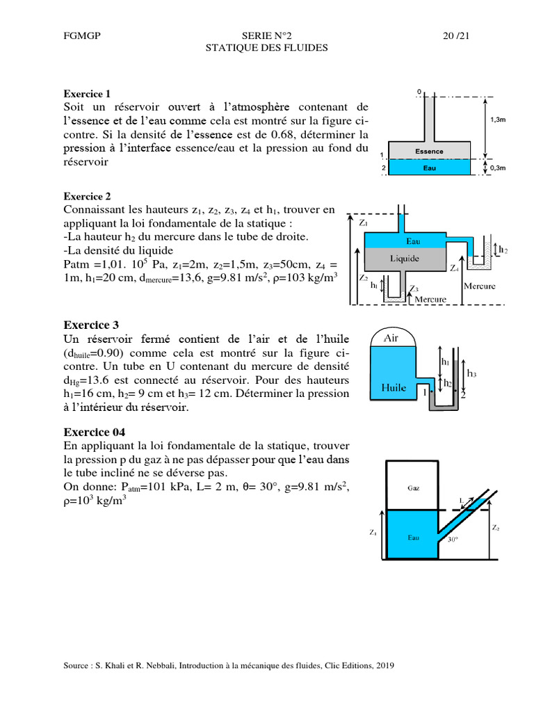 Exercices sur la statique des fluides | PDF | Pression | Physique ...