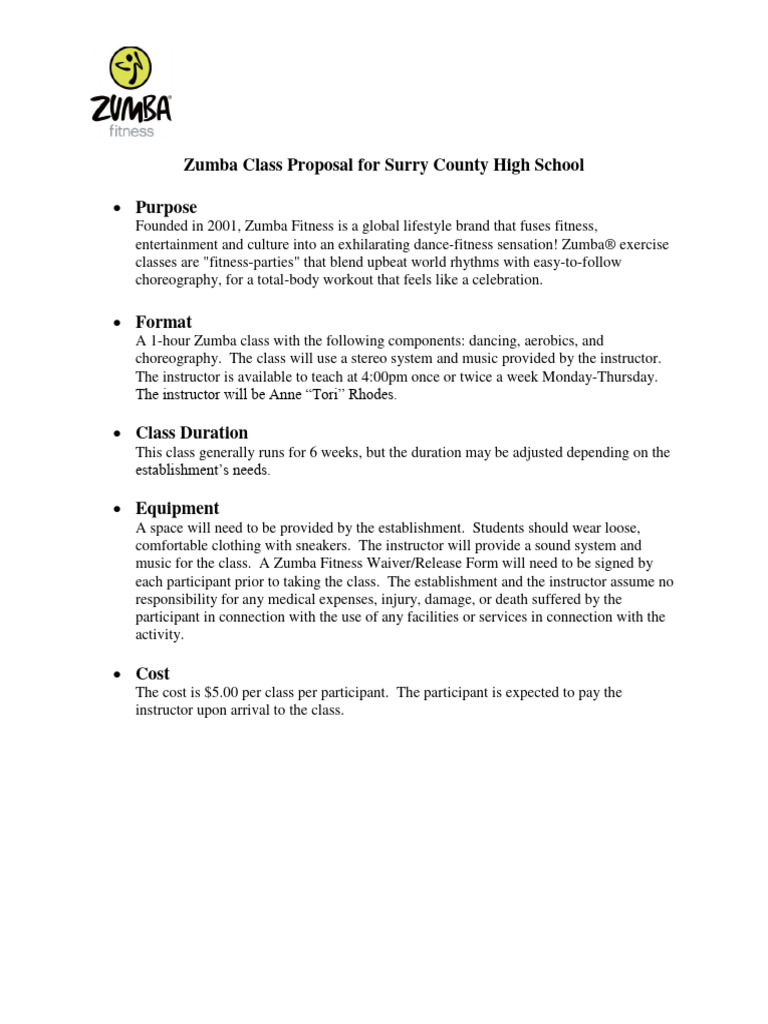 Zumba Class Proposal For Surry County High School | PDF | Language Arts ...